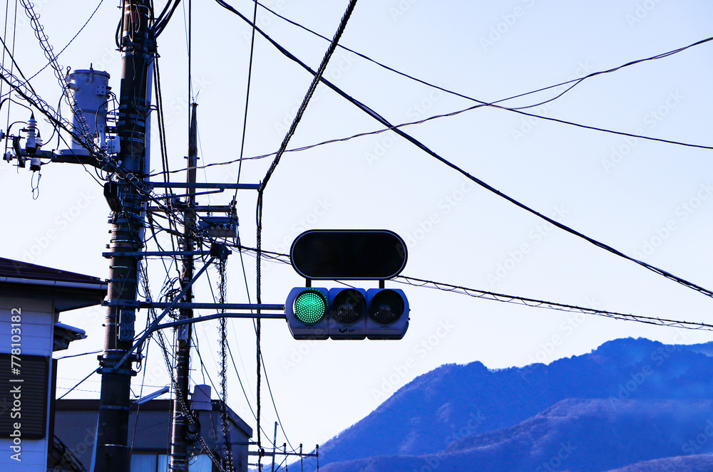 Traffic lights with green light lit. Sign or symbol car allowed running ...