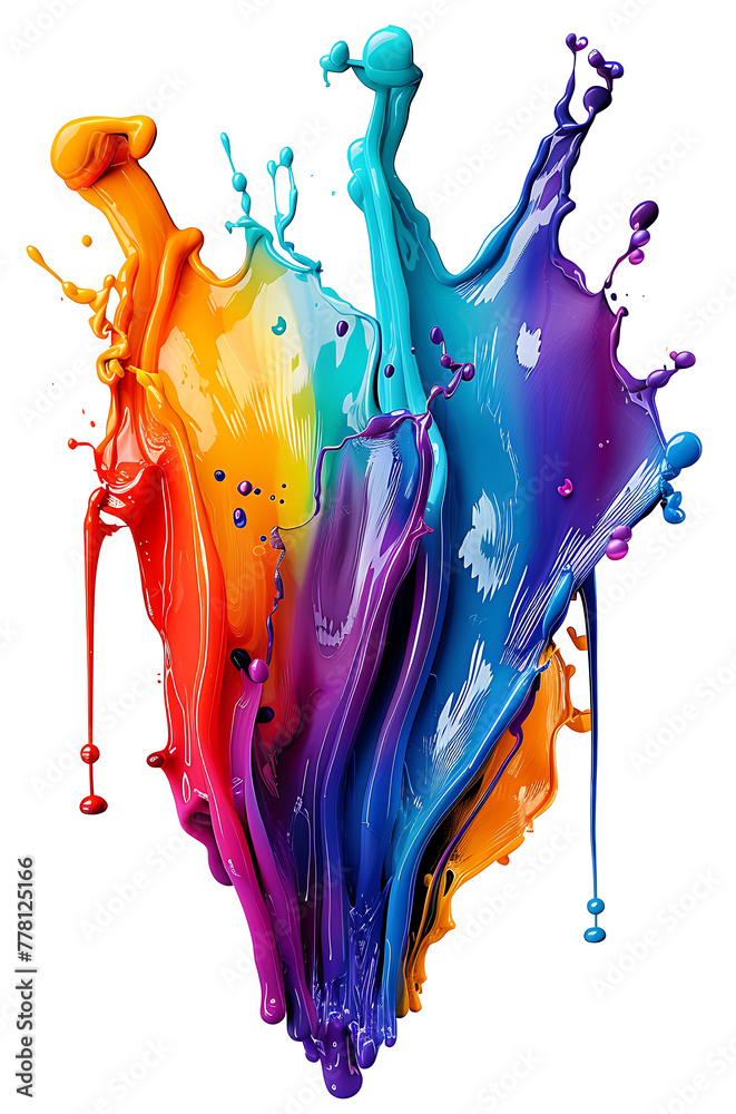 colorful cascading melted liquid rainbow crayons splash frozen in an ...
