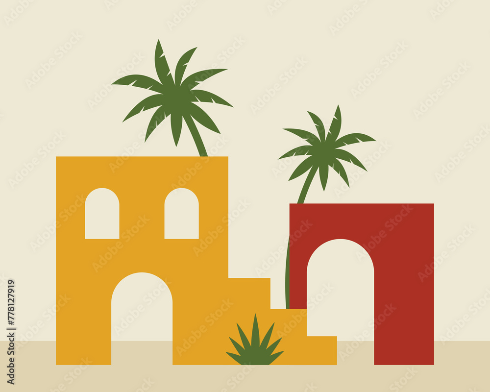 Islamic and Arabic minimalist style landscape. Moroccan architecture ...