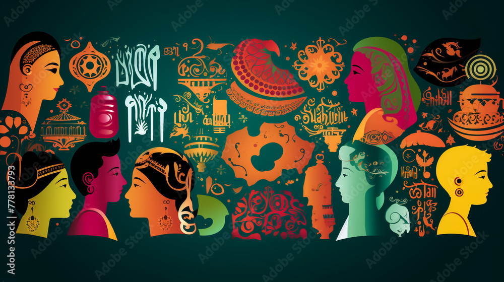 Big happy indian family in national dress vector illustration. Parents ...