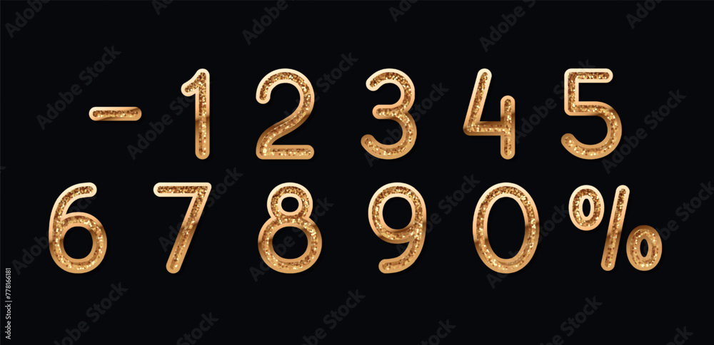 Golden elegant numbers 1, 2, 3, 4, 5, 6, 7, 8, 9, 0. Chic Design sign ...