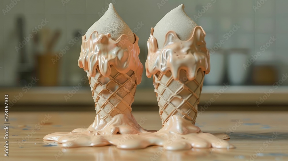 Melting Clay Ice Cream An D Sculpture Capturing the Flow and ...