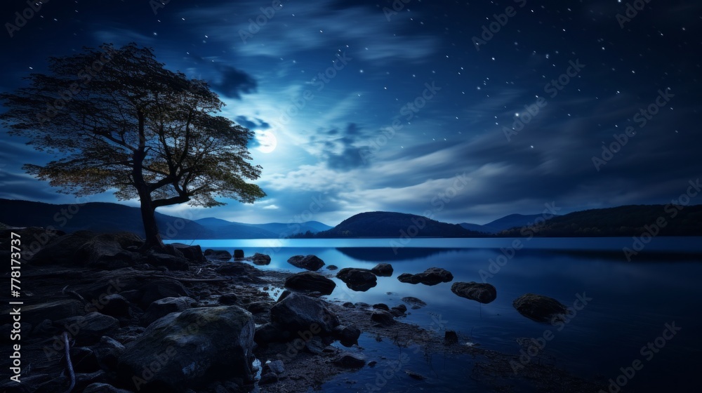 Midnight blue scene, capturing the allure of deep and mysterious hues ...
