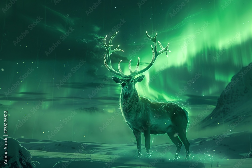 An ethereal deer with antlers of twisted crystal standing gracefully ...