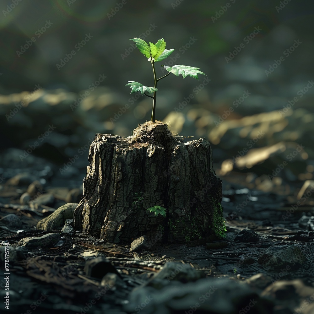 A powerful visual metaphor of a thriving, verdant tree sprouting from ...