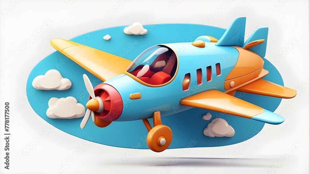 charming 3D airplane icon with cartoon-style colors on an isolated ...