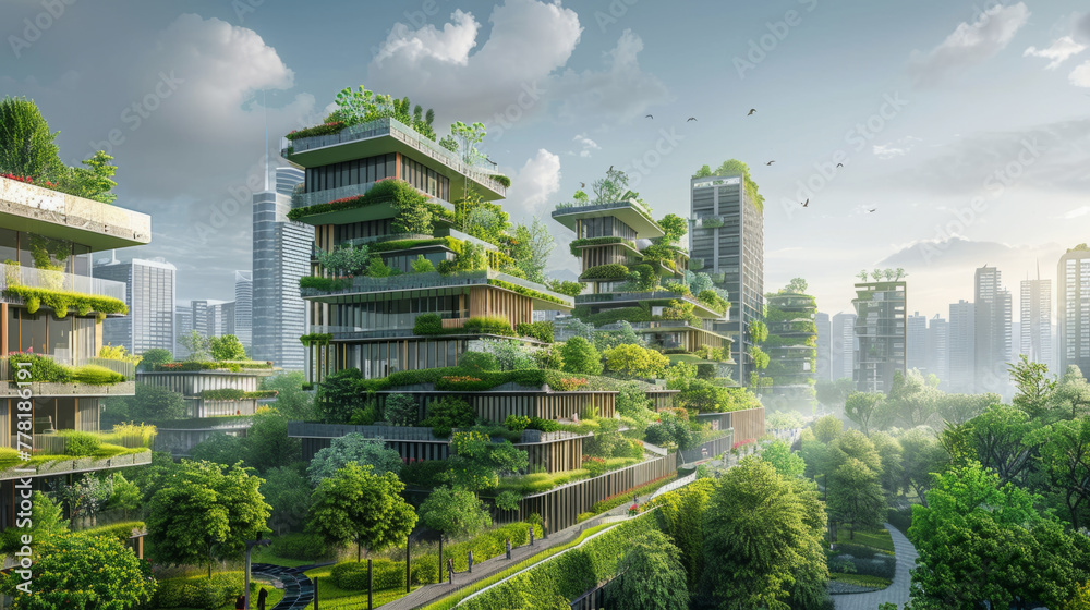 Sustainable Urban Design, Visionary depiction of green urban landscape ...