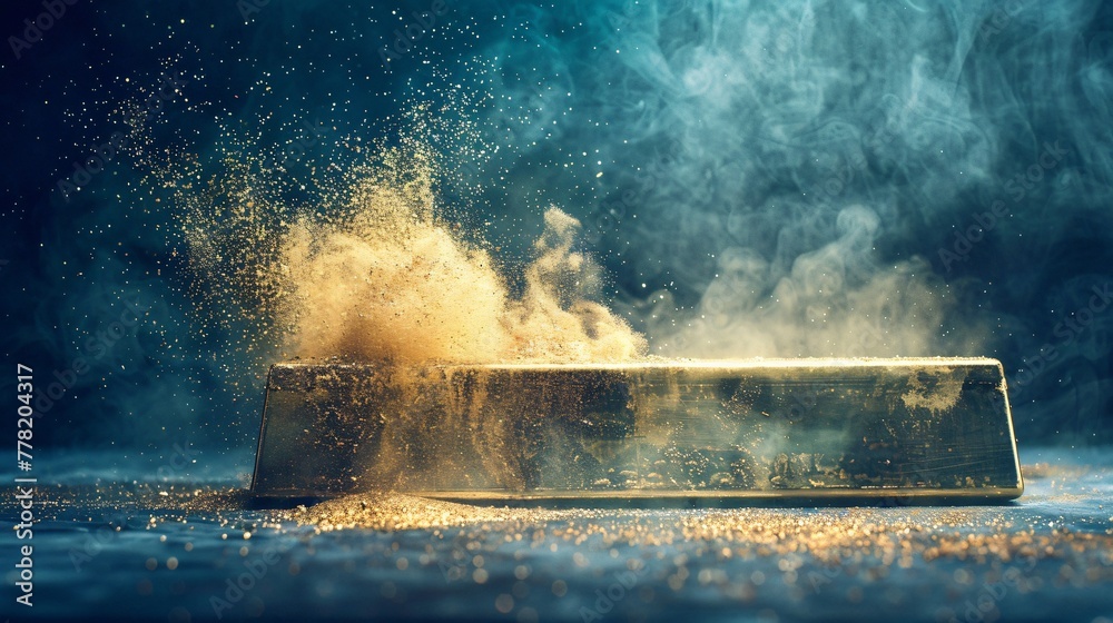 A striking image of a gold bar gradually disintegrating into a cloud of ...