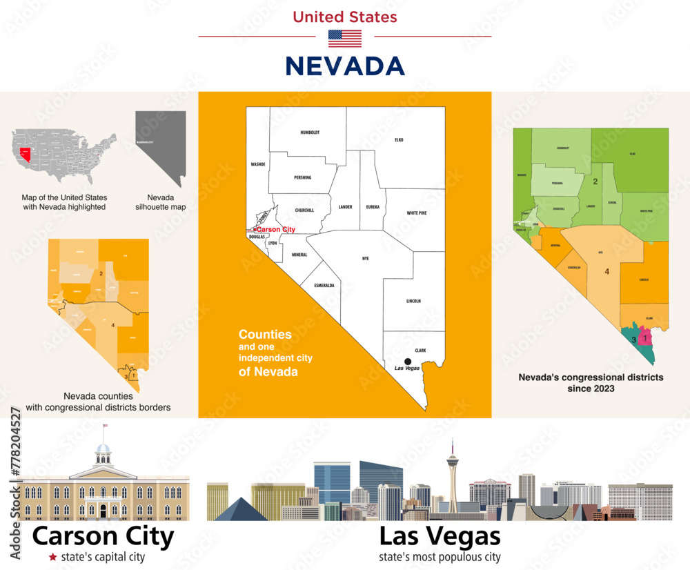 Nevada counties map and congressional districts since 2023 map. Carson ...
