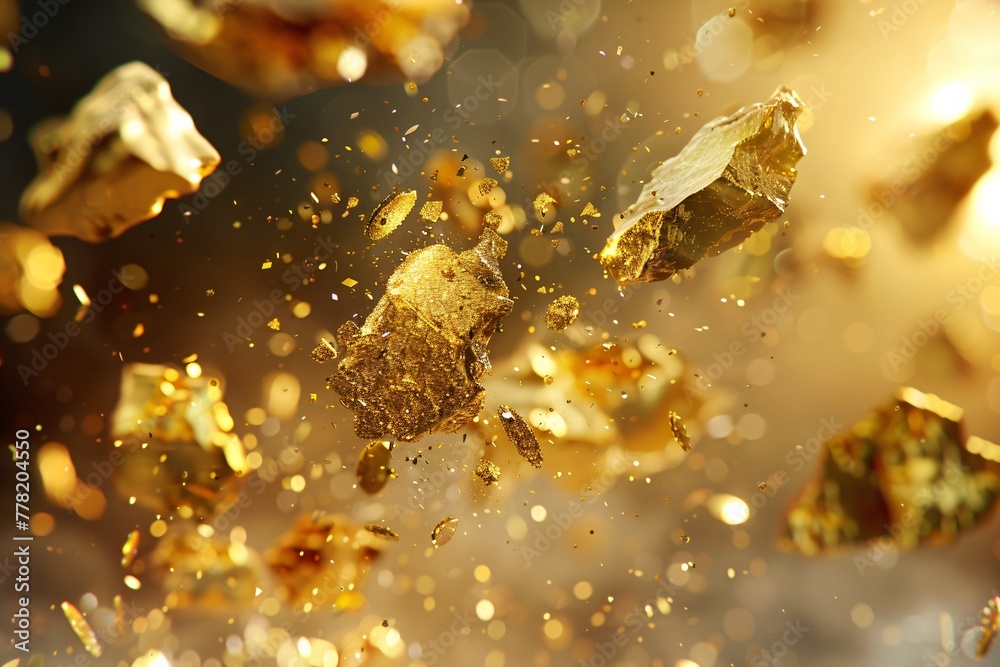 An illustration of golden objects beginning to crumble and drift away ...