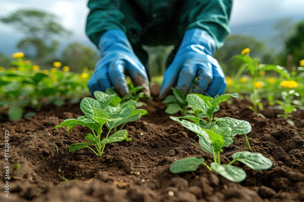 Emergency Agricultural Recovery Visual of farmers replanting crops and ...
