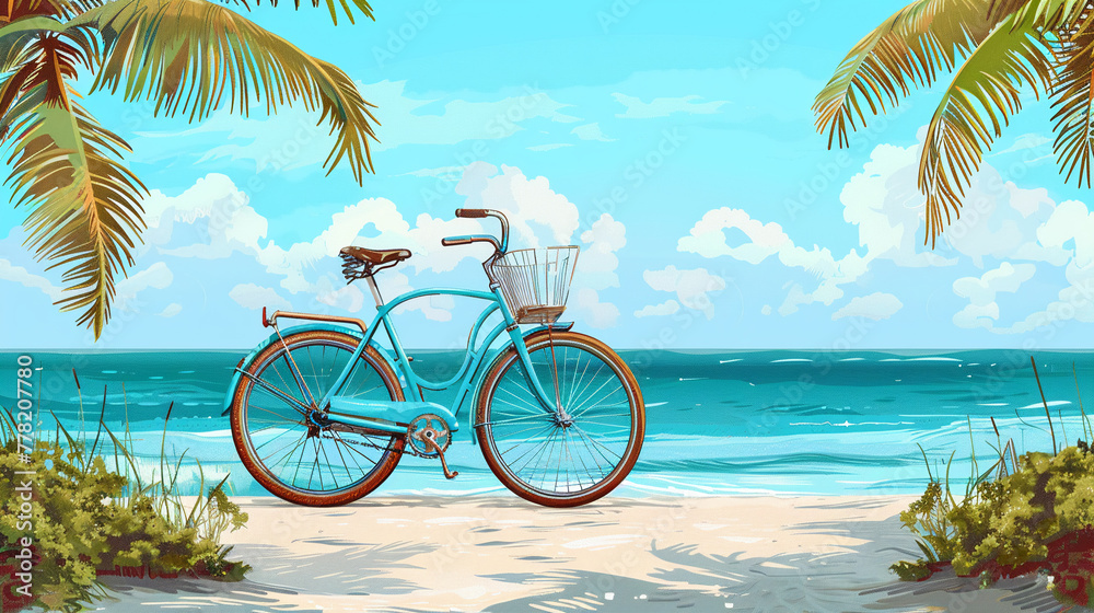 Beach bike clipart parked by the boardwalk Stock Illustration | Adobe Stock