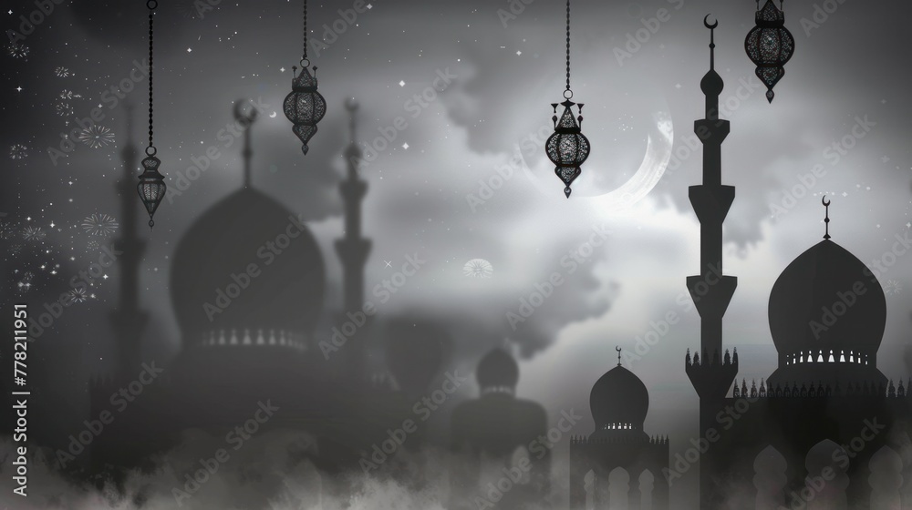 Poster A serene and dignified Islamic background for a mosque, rendered ...