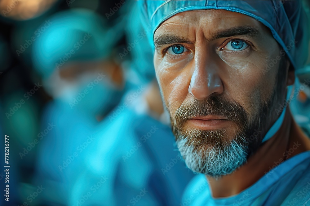 Surgeon in Operating Room Scene from an operating room with a focused ...