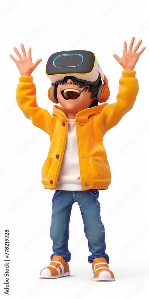 Fun 3D illustration of a cartoon kid with a VR helmet Stock ...