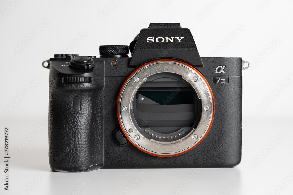 PENANG, MALATYSIA - JUL 23, 2023: Sony mirrorless camera with broken ...