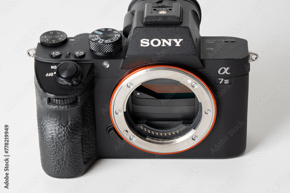 PENANG, MALATYSIA - JUL 23, 2023: Sony mirrorless camera with broken ...