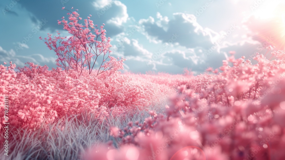 Picturesque bright spring landscape with single japanese pink sakura ...