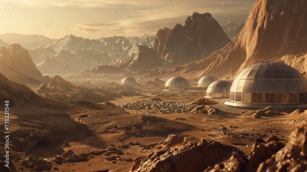 Mars colonization Mars landscape domes on the red planet Stock ...