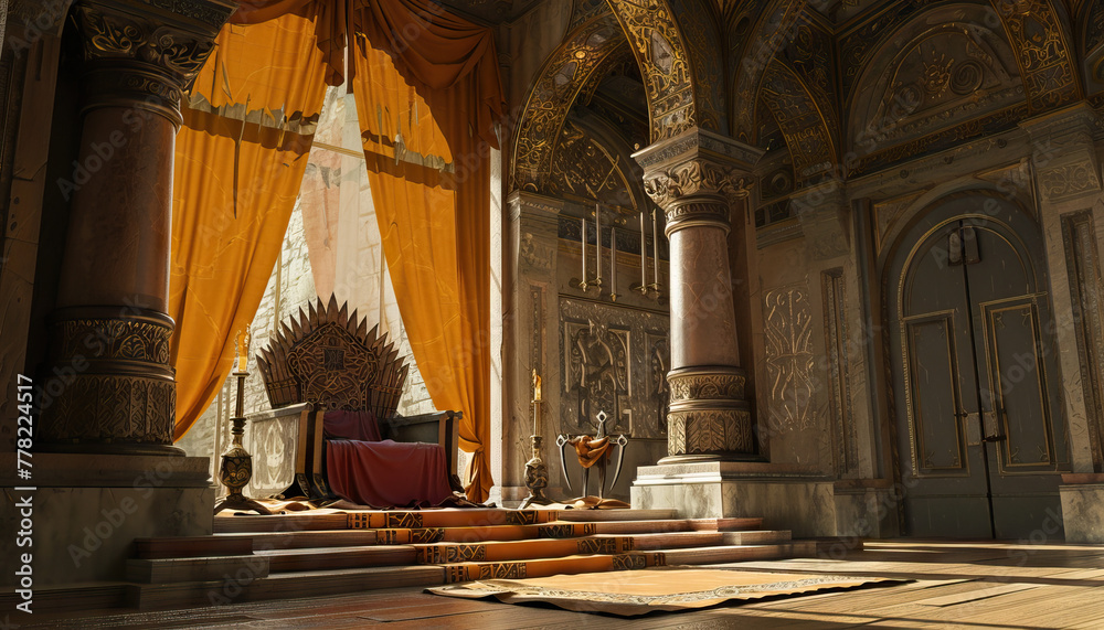 Fantasy Kingdom Throne Room: A fantasy throne room set with regal ...