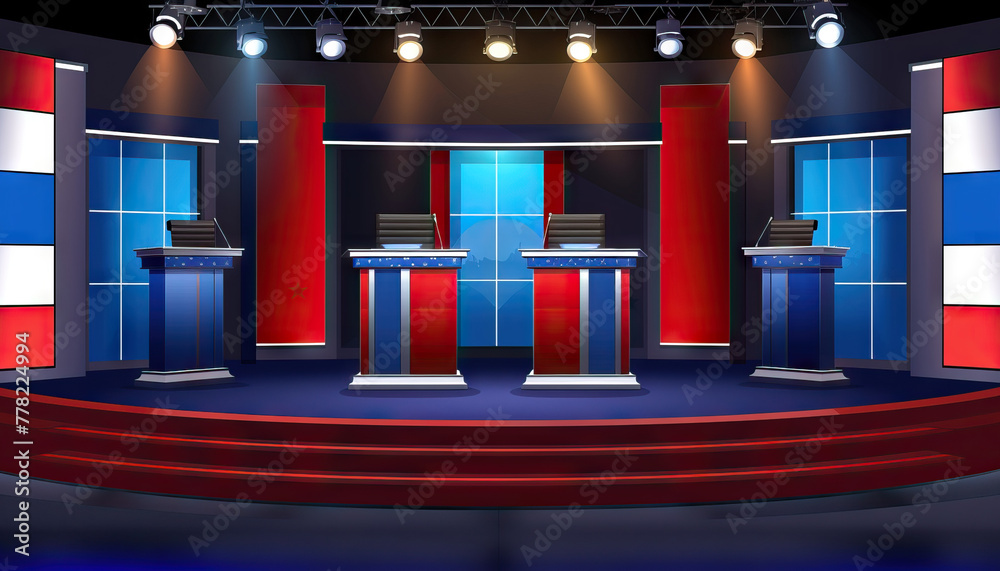 Political Talk Show Set: A political-themed set with news desk ...