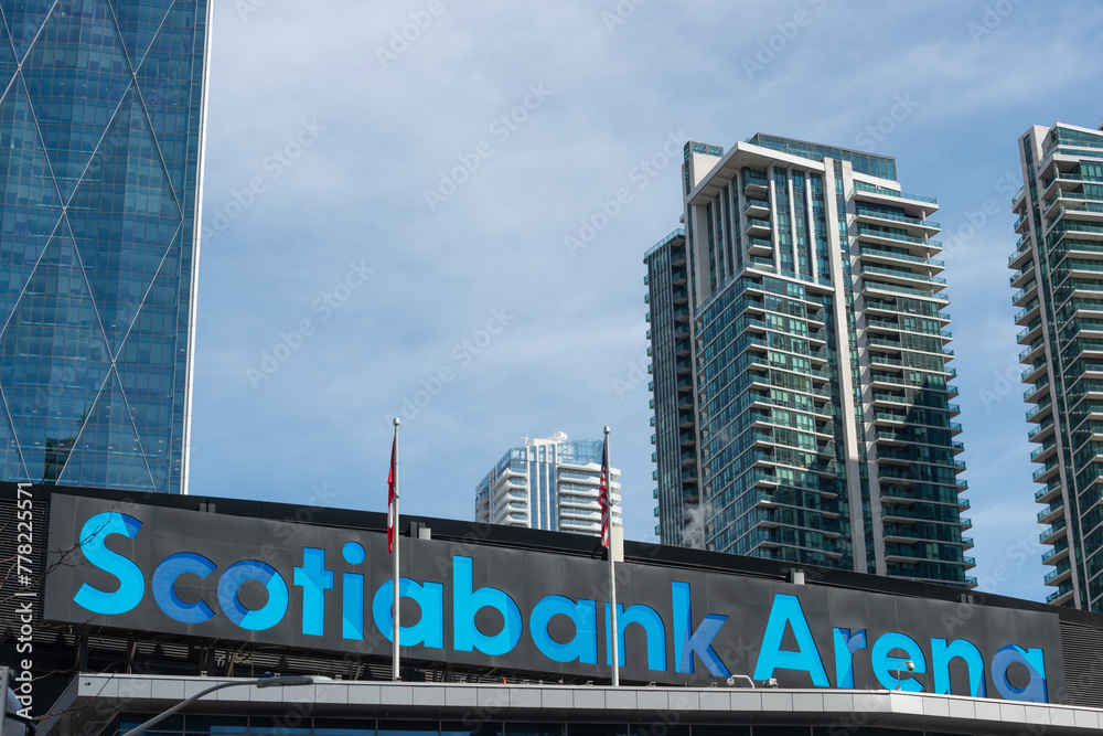 sign at Scotiabank Arena located at 40 Bay Street in downtown Toronto ...