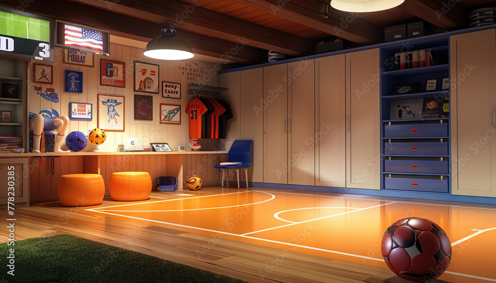 Sports Talk Show Locker Room A locker room set with sports memorabilia ...