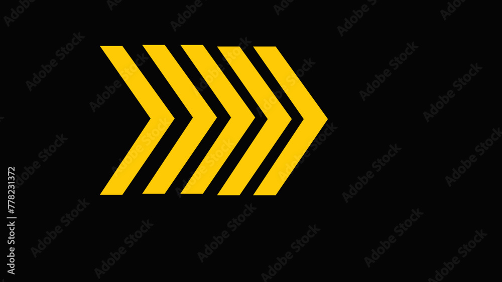 Left neon directional animation arrow icon, yellow color five arrow ...