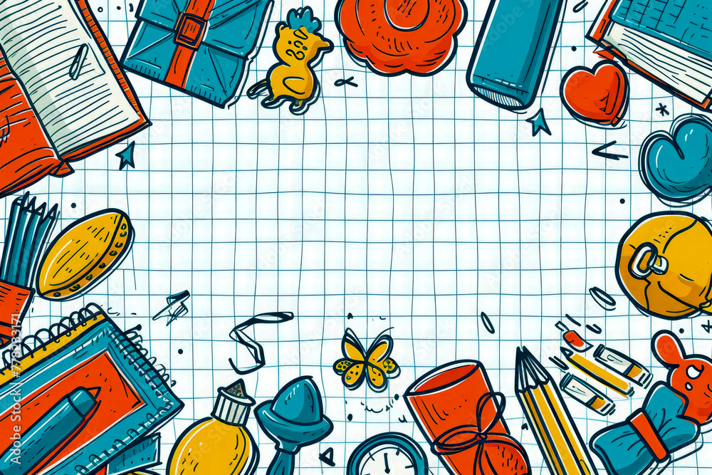 School backgrounds. Book, stationery, books, hand and pencil. Set of ...