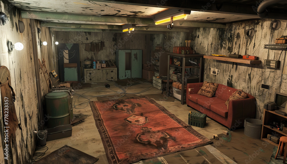 Apocalyptic Survival Bunker": A survival bunker set with emergency ...