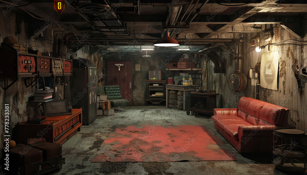 Apocalyptic Survival Bunker": A survival bunker set with emergency ...