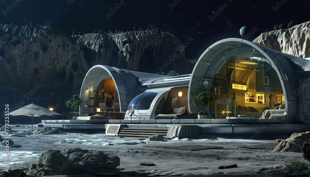 Space Colony Habitat: A space colony set with futuristic living ...