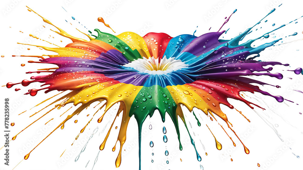 LGBTQ pride flag bursting into a vibrant splash with radiant rainbow ...