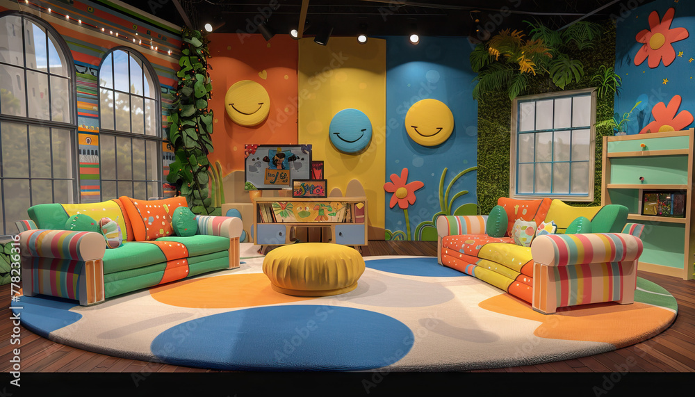 Kid Friendly Family Talk Show Set: A playful set with child-safe ...