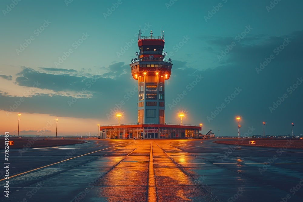 Airport Control Tower Control tower overseeing air traffic at a major ...