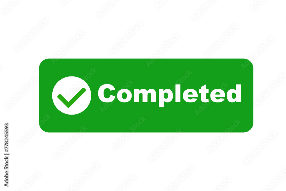 Completed word text with green check mark button Stock Illustration ...