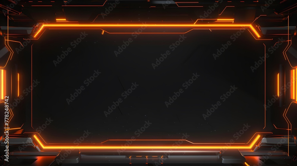 Streamlined black and orange live stream overlay video screen interface ...