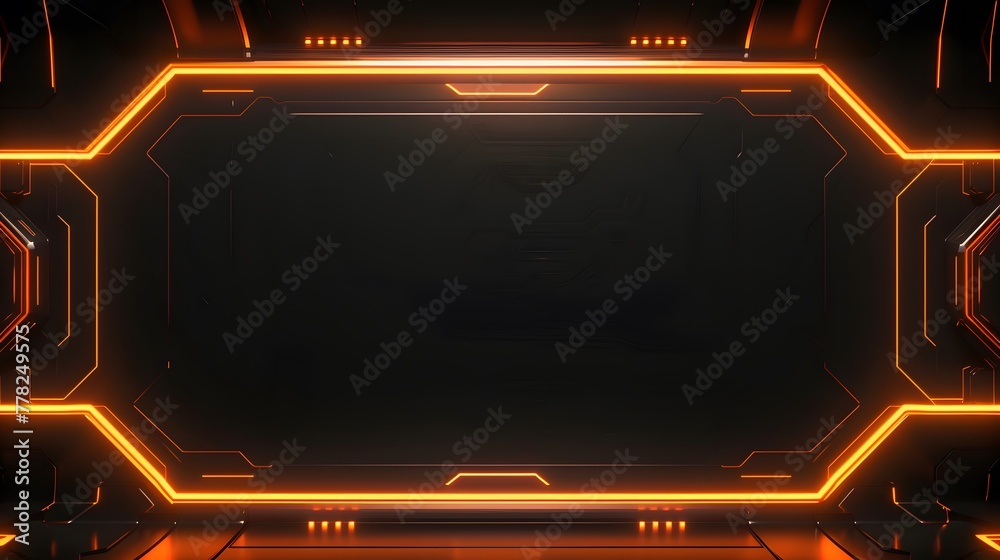 Edgy black and orange live stream overlay video screen interface frame ...