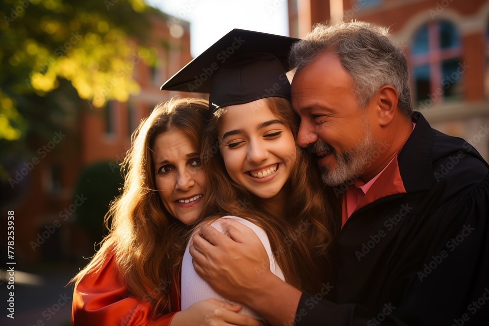 Embracing Success: A heartwarming scene of a young graduate hugged ...