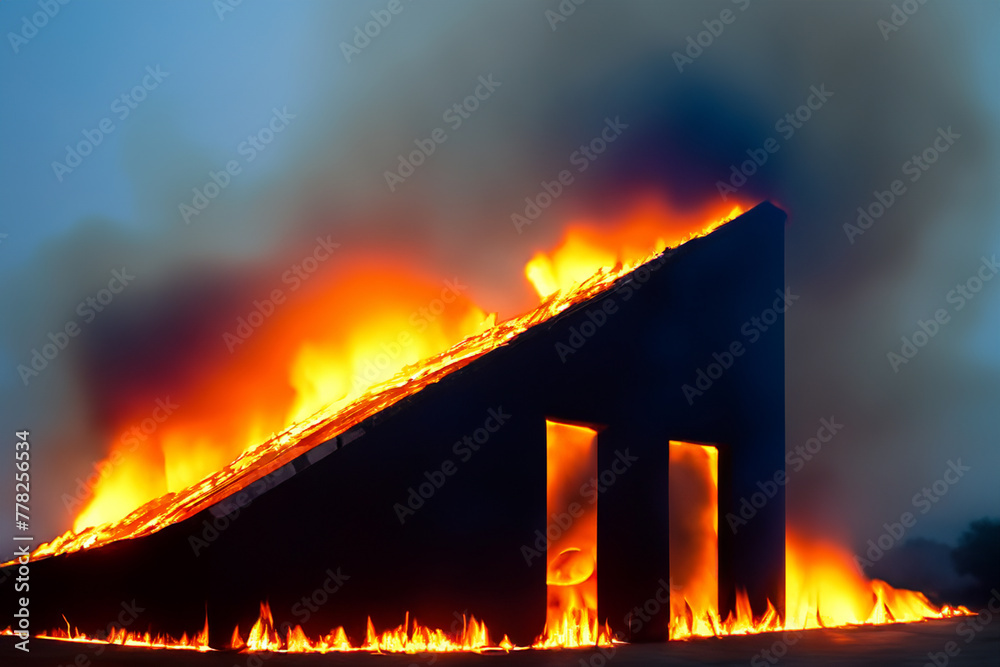 Building on fire. Skyline of a city in flames and smoke because of a ...