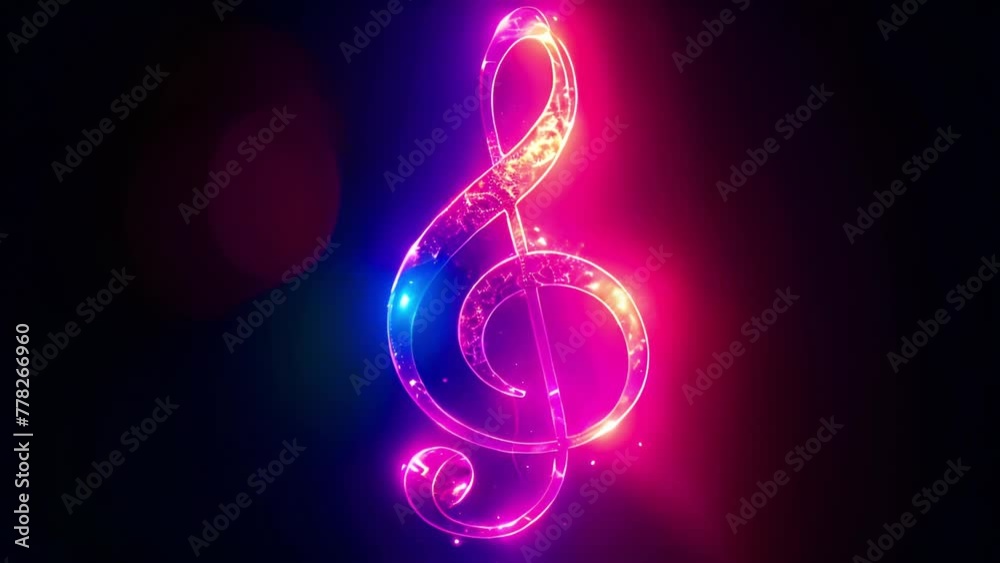 Music key neon colors on black background. Music notes abstract. blue ...
