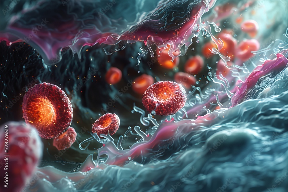 Microscopic depiction of a blood clot in the making, with platelets and ...
