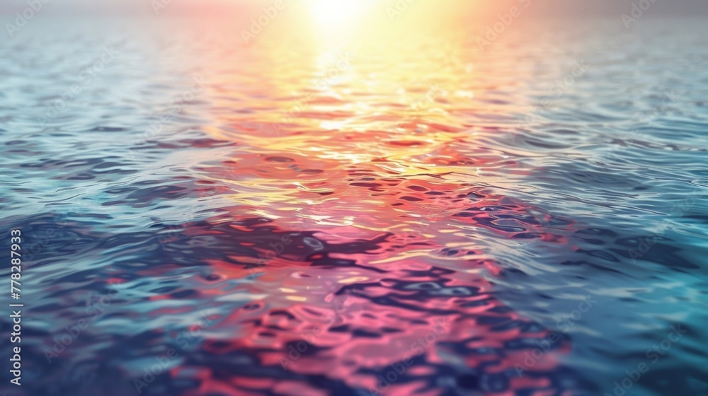 Water texture with light reflection and rainbow rays, creating a ...