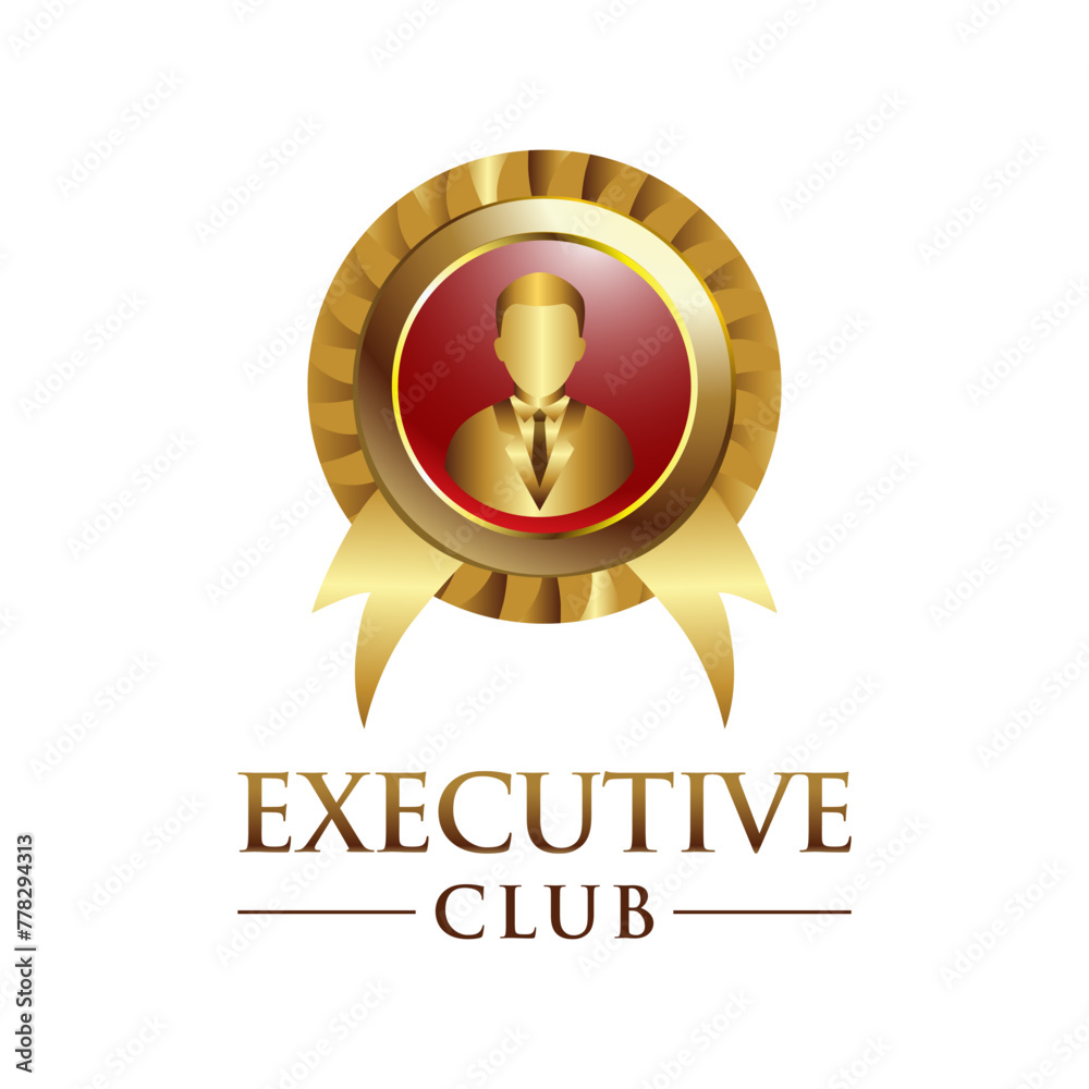 Logo design for executive club with gold frame ribbon and executive man ...