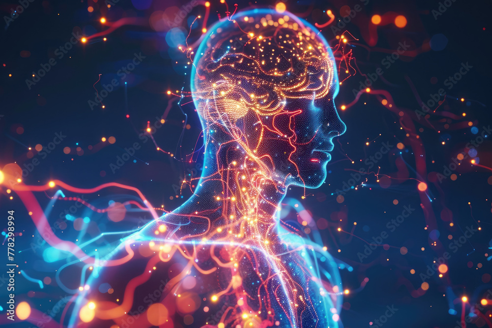 Realistic shot of An animated illustration showing the human body with ...