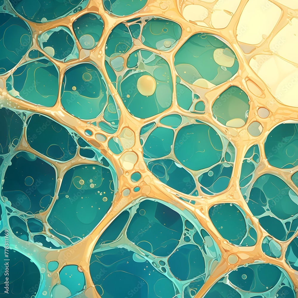 Endothelial Cells Lining a Blood Vessel A Warm Teal and Gold Harmony of ...