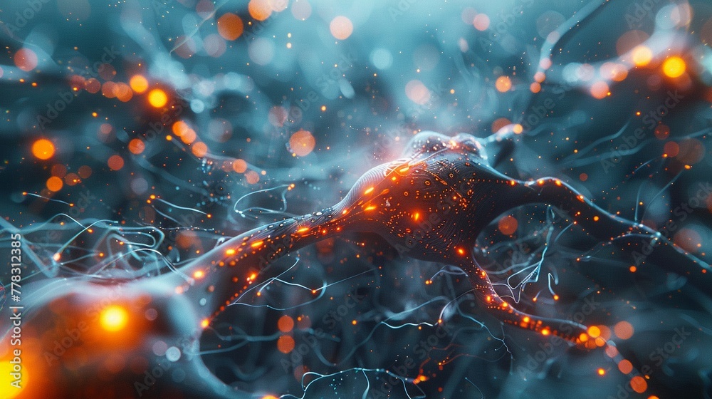 Abstract concept art in c4d of a braincomputer interface, with glowing ...