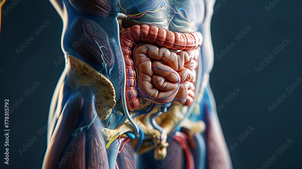 Illustration of a mans pelvic region, displaying the bladder in detail ...