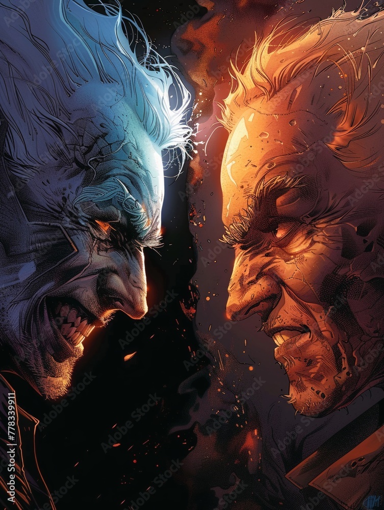 Two crime syndicate leaders facing off, one with a sinister smile, the ...