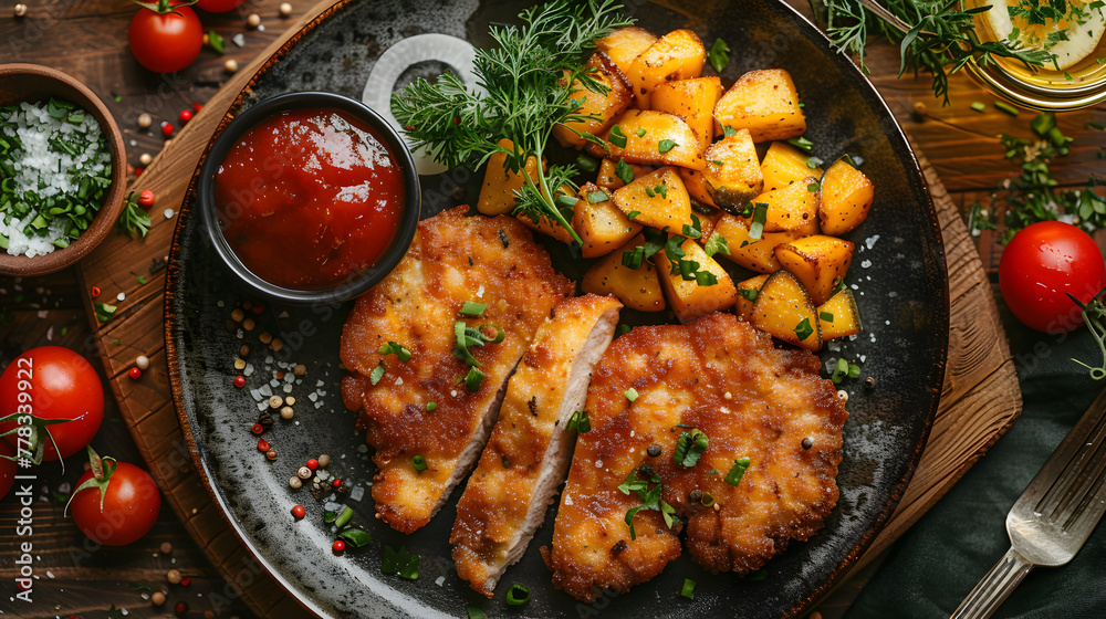 German Schnitzel on Decorated Table for HD Wallpaper with Cinematic ...
